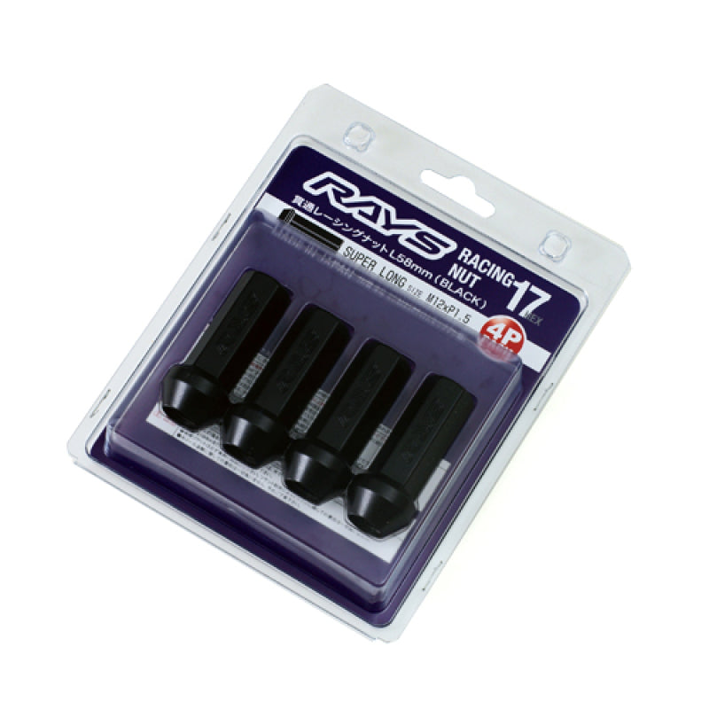 Rays 17 Hex Racing Nut Set L58 Super Long Type 12x1.25 - Black Chromat